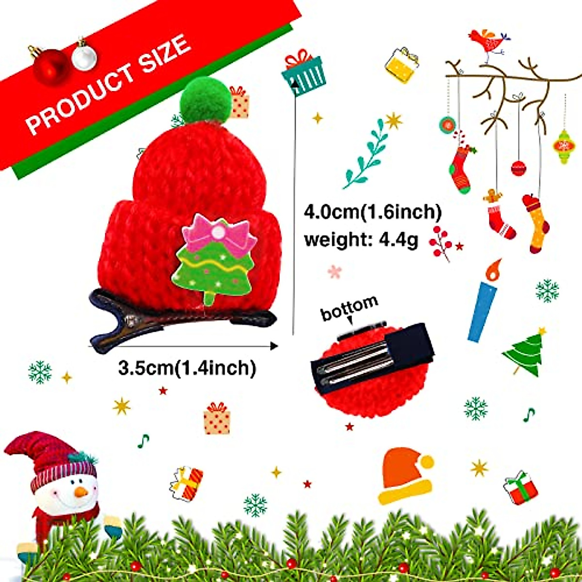 20pcs Christmas Pet Head Flower, Christmas Festive Head Flower with Cartoon Patch for Small and Medium Pet Hair Grooming (Hat)