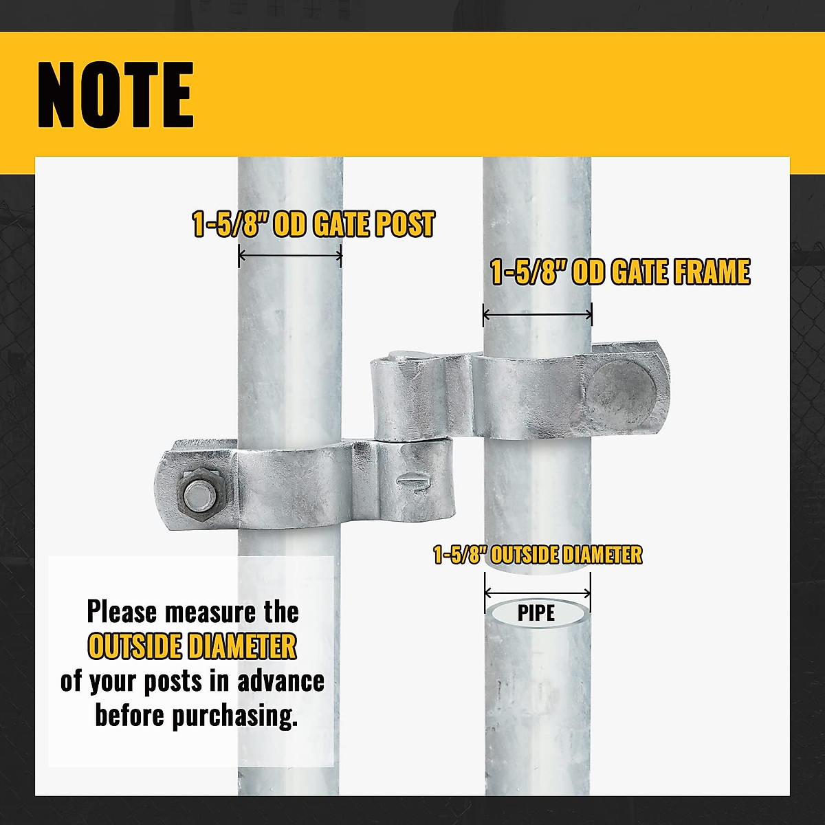 VIVIDA 1-5/8" Chain Link Gate Hinge Kit, Include Female & Male Gate Hinges, Chain Link Fence Hardware, Galvanized Steel, 4 Set