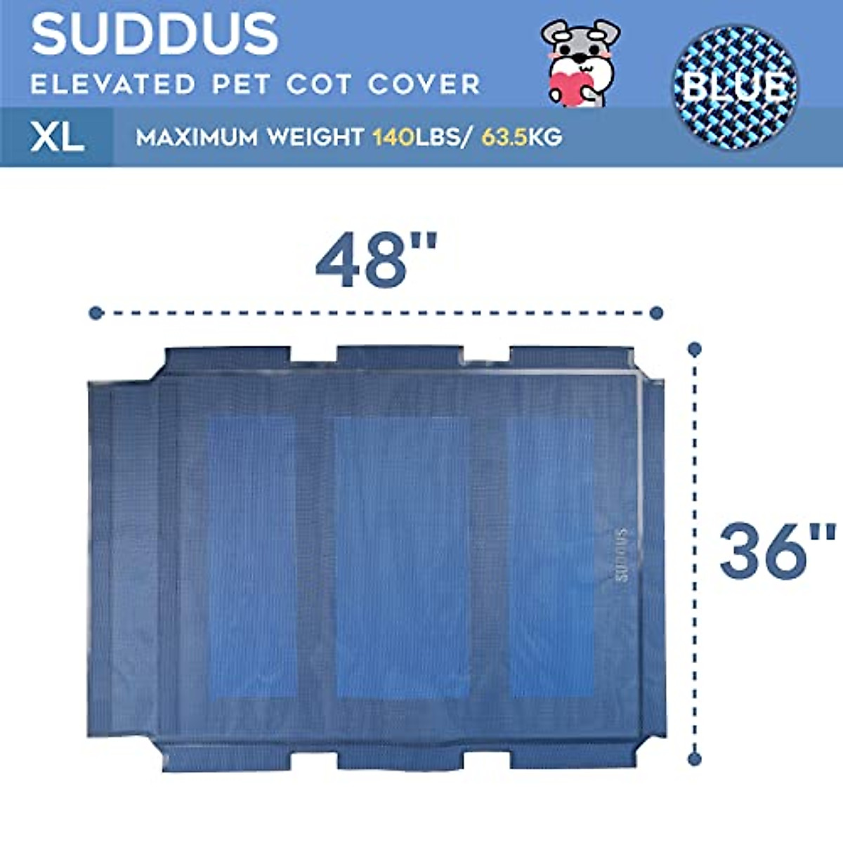 SUDDUS Elevated Dog Bed Replacement Cover, Raised Dog Bed Chew Proof Easy to Clean, Breathable Elevated Pet Bed is Suitable for Indoor and Outdoor Use. Dog Cot are Not Included (XL/ Blue)