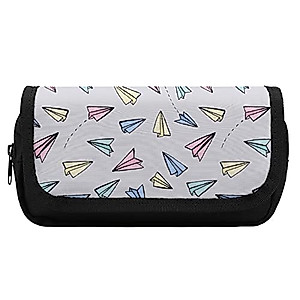 Paper Planes Pencil Case with Two Large Compartments Pocket Big Capacity Storage Pouch Pencil Bag for School Teen Adult