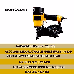 BHTOP CN45N Roofing Nailer, 15 Degree Roofing Nail Gun, 3/4-Inch to 1-3/4-Inch Coil Nails, 120-pcs Load Capacity Coil Nailer in Orange