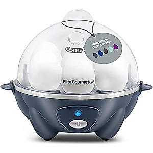 Elite Gourmet EGC700BG# Rapid Egg Cooker, 7 Easy-To-Peel, Hard, Medium, Soft Boiled Eggs, Poacher, Omelet Maker, Auto Shut-Off, Alarm, 16-Recipe Booklet, Cobalt