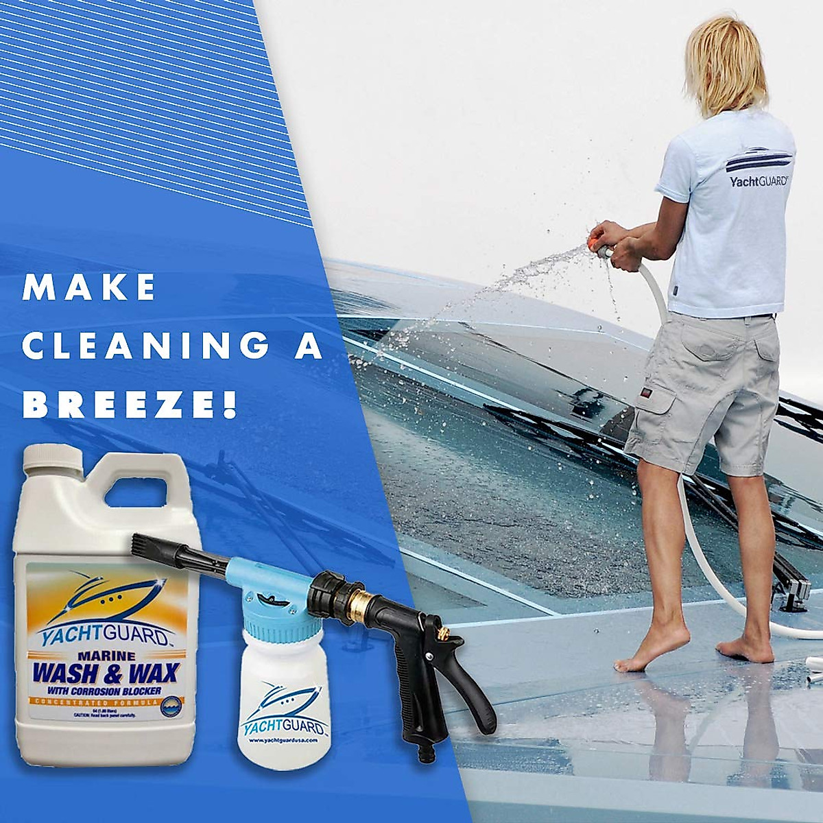 YachtGUARD Marine Wash N Wax - Soap and Wax Concentrate Boat Cleaner for Wet and Dry Vehicles, Detail Spray Safe Enough for All Boat Parts and Multi Surfaces, Biodegradable (64 Oz Bottle)