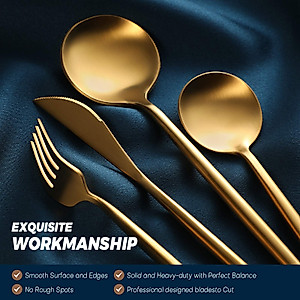 Luxury Matte Gold Silverware Set, 20-Piece 18/8 Stainless Steel Flatware Sets for 4, Dishwasher Safe