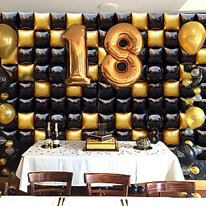 Palksky Black Gold Balloon Backdrop Wall, 25PCS Double Sided Square Foil Balloons, Aluminum Foil Balloons for New Year,Graduation,Birthday,Anniversary,Baby Shower,Retirement Party Decoration Supplies