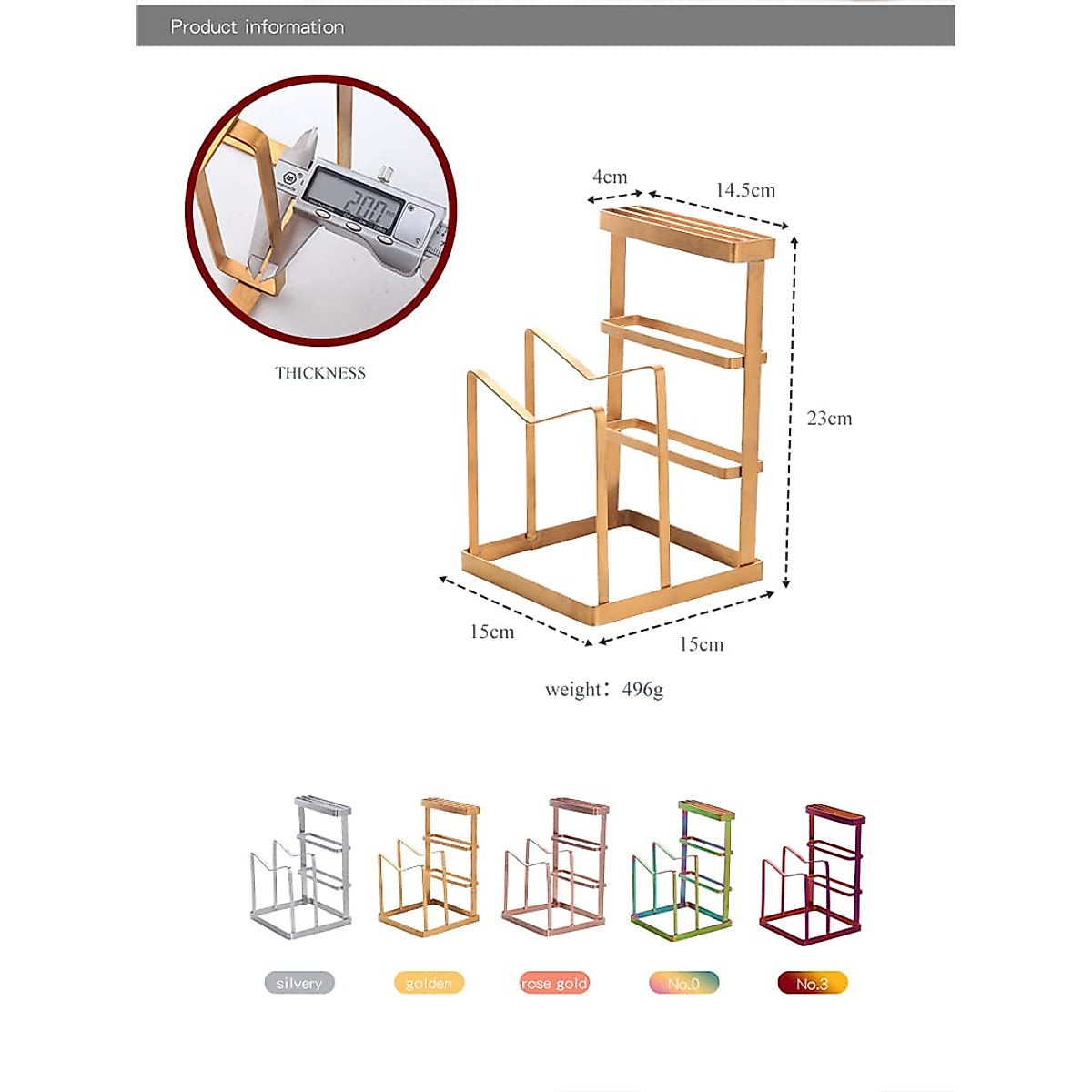 Knife Holder Bakeware Organizer Pot Lid Holder Rack for Pots, Cake Molds, Cutting Boards, Mats, Cookware-Rose Gold