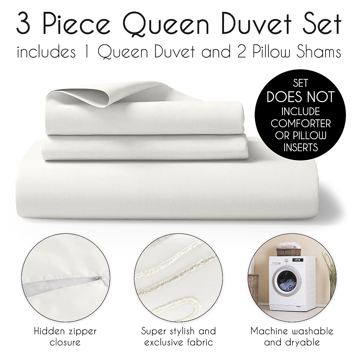 Sweet Jojo Designs Boho Tufted Swirl Queen Duvet Cover Bedding Set Full Size Bed Comforter Case Shams 3pc - Neutral Ivory Taupe Bohemian Pattern Geometric Cream Off White Abstract Unisex