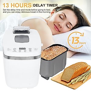 Patioer Bread Maker Machine with Gluten Free Setting 3LB 2.5LB 2LB Automatic Loaf Bread Machine with Fruit & Nut Dispenser 14-in-1 Breadmaker Dual Paddle Programmable 3 Crust Colors, White