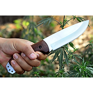 ALZAFASH Bushcraft Knife, Handmade Horizontal Carry Knife with Rosewood Handle, Hunting Knife with Holster, Tracker Knife With Sheath, High Carbon Steel Blade Knife