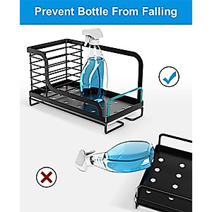 ODesign Kitchen Sink Organizer Sponge Brush Holder with Drain Pan Tray Sink Caddy Countertop Stainless Steel Rustproof - Black