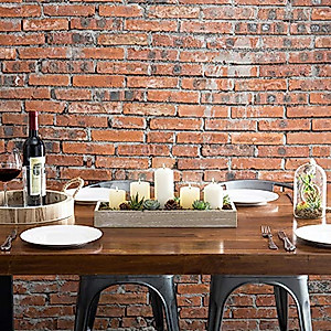 MyGift 16 x 6 Inch Rustic White Wood Decorative Serving Trays with Cutout Handles, Long Rectangular Ottoman Tray Centerpiece, Set of 2