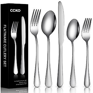 Silverware Set for 6 Premium Stainless Steel Cutlery Set Mirror Polished Flatware Set 30 Piece Knife Forks and Spoons Silverware Set Food-Grade Tableware Utensils Set for Restaurant Dishwasher Safe