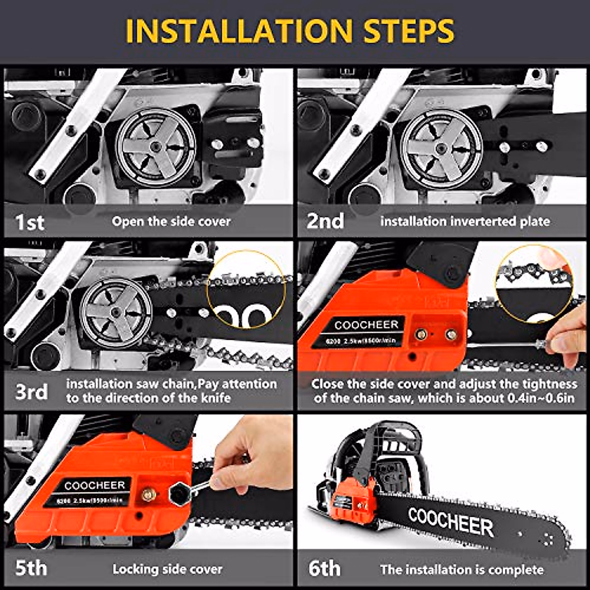COOCHEER 62CC Gas Chainsaw, 20" 2-Stroke Portable Gasoline Chainsaw with Carrying Bag & 2 Chains Tool Kit, Petrol Wood Cutting Saw for Tree Stumps and Firewood Cutting(Upgraded Version)
