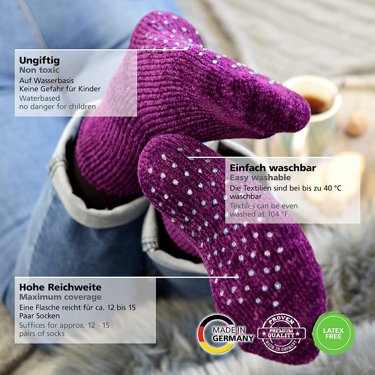 Viva Decor Sock Stop Non Slip Transparent Liquid 2,77 fl oz,ABS Anti Skid Fabric - Liquid Anti-Slip for Socks - Made in Germany