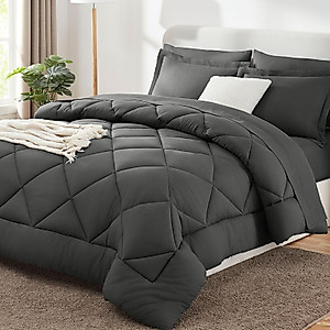 CozyLux Twin Bed in a Bag Comforter Set with Sheets 5-Pieces for Girls and Boys Dark Grey All Season Bedding Sets with Comforter, Pillow Sham, Flat Sheet, Fitted Sheet and Pillowcase