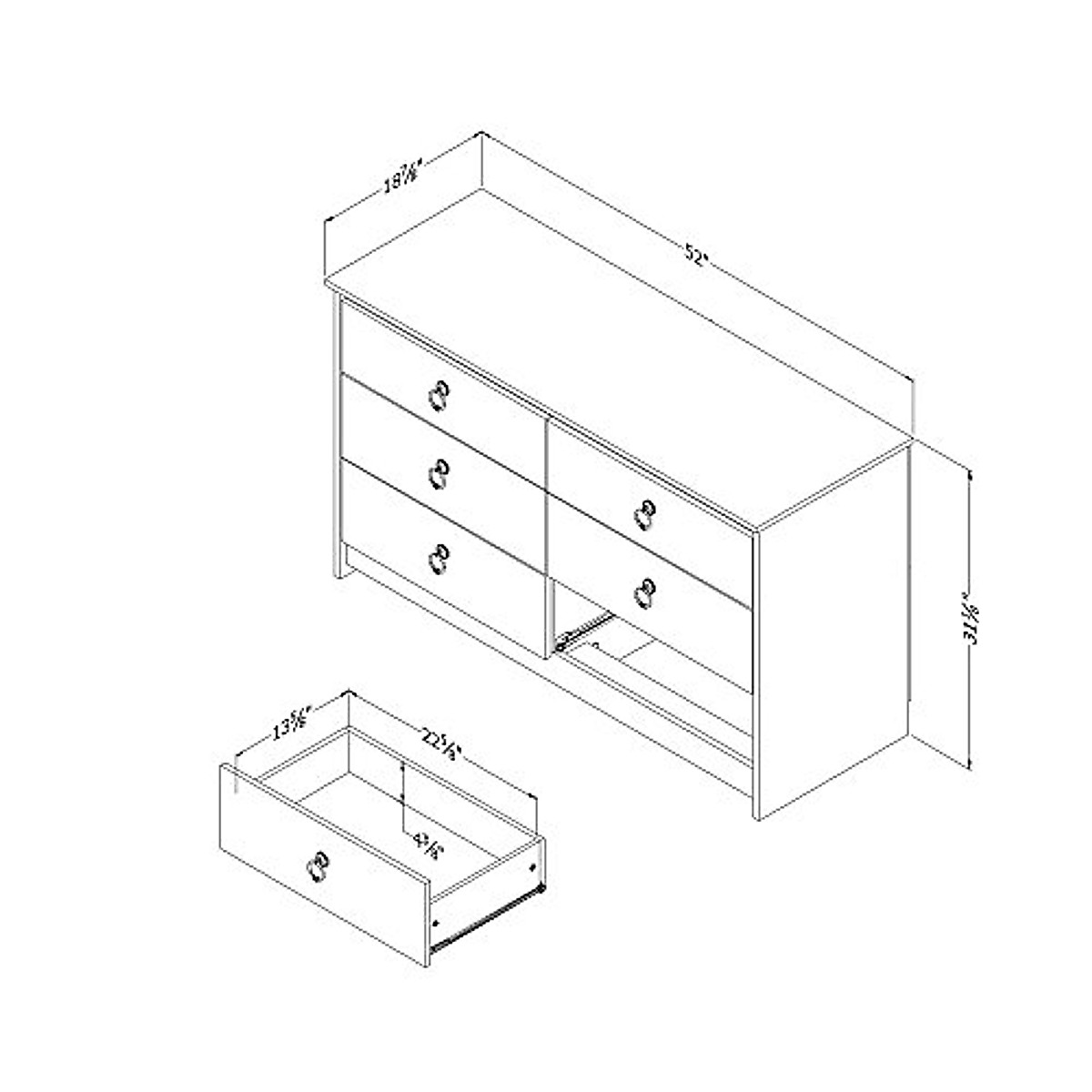 South Shore Plenny 6-Drawer Double Dresser White Wash and Weathered Oak