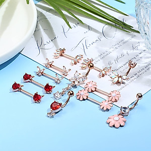 Sanfenly 12PCS Nipple Rings Belly Button Rings for Women 14G 316L Surgical Stainless Steel Curved Navel Barbell Cute Butterfly Flower Belly Piercing Nipple Piercing Jewelry Set