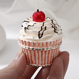 Hand Painted Enamel Trinket Box, Hinged Jewelry Organizer Mini Ring Earrings Storage, Unique Home Decor Figurine Keepsake Collectible, Personalized Elegant Handmade Ornament (Cupcake)