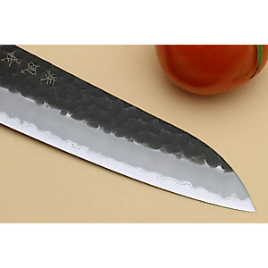 Yoshihiro Kurouchi Super Blue Steel Stainless Clad Santoku Multipurpose Chef Knife (7" (180mm) & Saya, Black Pakkawood Handle)