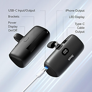 Sanag Portable Charger PD Fast Charging Mini Power Bank 5000mAh Charger with Built-in Cable Stand and LED Display Powerbank Compatible with iPhone 15/14/13/12 Pro Max Samsung Android Phones