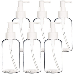 Youngever 6 Pack Plastic Pump Bottles 8 Ounce, Refillable Plastic Pump Bottles with Travel Lock (Clear)