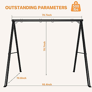 IKARE Upgraded 2 Seats Large Swing Frame Heavy Duty Metal Swing Stand with Ground Nails, for Kids, Adults, Fits for Most Swings, Max Weight 500 LBS, Outdoor Backyard Play Fun