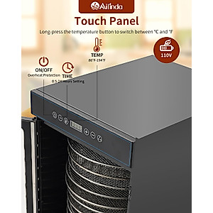 Food dehydrator, 12-layer stainless steel rotating dehydrator, suitable for food, jerky, dog food, herbs, vegetables, fruits, temperature function, 24-hour timer, overheating protection