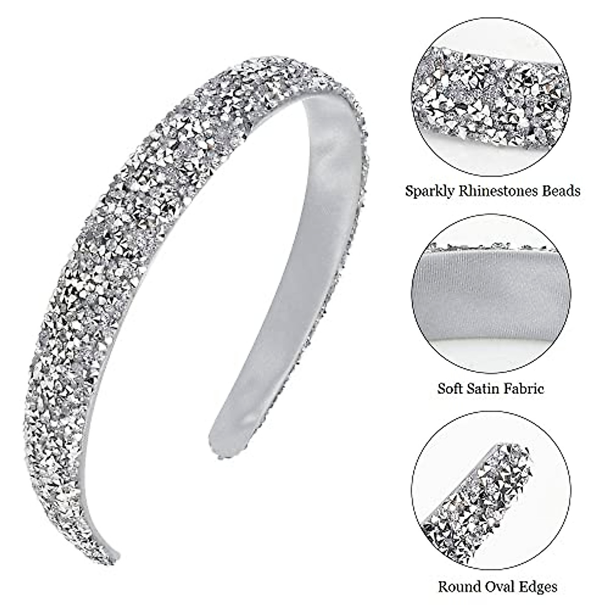 FASOTY Rhinestone Headband Women Girls Fashion Handmade Headband Silver Crystal Diamond Bling Headbands Hair Hoops Sparkle Glitter Beaded Jeweled Hairband Hair Accessories