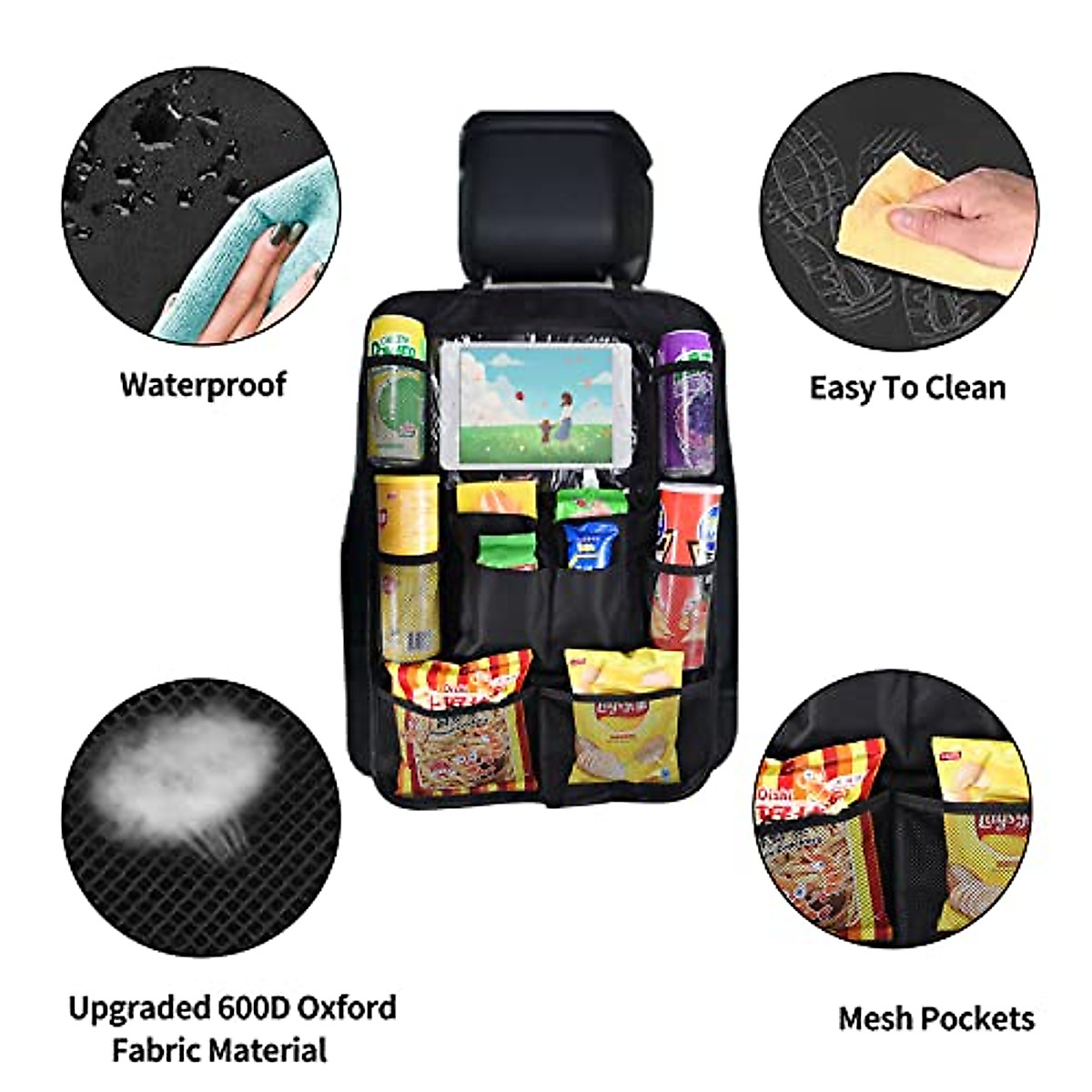 Exptolii Car Backseat Organizer, Seat Back Protector Kick Mats with 10" Tablet Holder and 10 Storage Pockets for Kids, Toddlers, Travel Accessories (1 Pack)