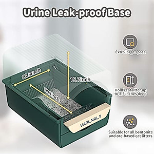 VARLNALY 3.0 Large Self-Cleaning Cat Litter Box, Pull-Out Non-Electric Automatic Cat Litter Box with Lid(24PCS Trash Box), One-Piece Base Prevents Urine＆Litter Leakage, Enclosed Isolates Odor(Green)