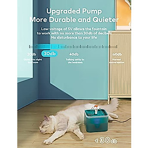 AONBOY Cat Water Fountain, Ultra Silent Cat Fountain 67oz/2L, with LED Light, Activated Carbon Filter, Pet Water Fountain for Cats and Small Dogs