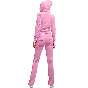 NE PEOPLE Women’s Tracksuit Set – 2 Piece Slim Fit Velour Velvet Casual Zip Up Hoodie Jacket Sweatsuit and Sweatpants NEWTS03 Dustypink S