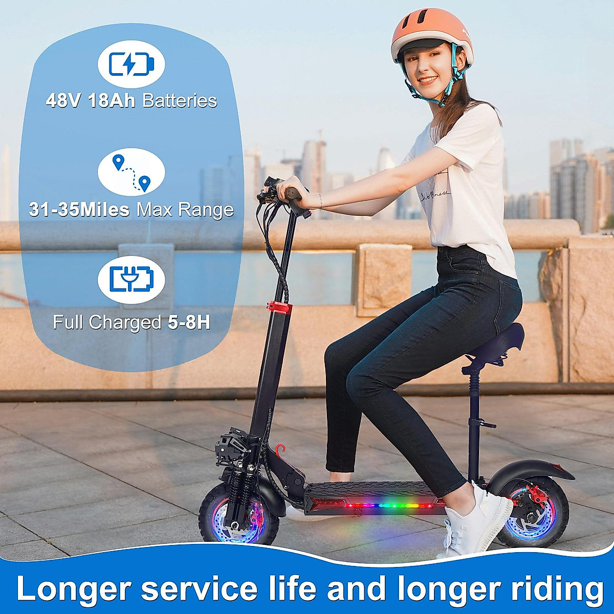 TYOKUM Electric Scooter Adults With Seat - 800W Adults Electric Scooter Up to 28MPH & 34Miles Range Fast Electric Scooter,48V 18Ah Electric Scooter for Adults Commuter Foldable Escooter with 10''Tires