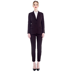 Marycrafts Women's Business Blazer Pant Suit Set for Work 12 Black Brown