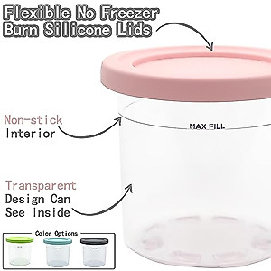 BinTiao 4 Pack Ice Cream Pints Containers Replacement for Ninja Creami Pints, 16oz Cups Compatible with NC301 NC300 NC299AMZ Series Ice Cream Maker, BPA-Free & Dishwasher Safe, Pink/Mint/Grey/Blue