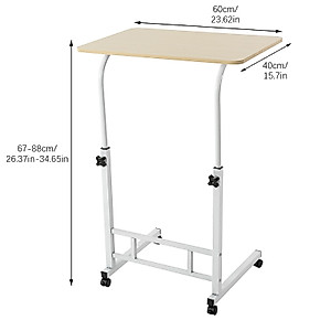 Small Standing Desk - Rolling Computer Stand with Adjustable Height - 23.62'' x 15.75'' Portable Rolling Desk Computer Desk - Laptop Desk Home Bedroom PC Table - Laptop Desk (White Maple Color)