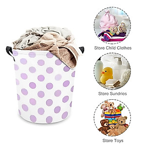 Purple Dots Laundry Hamper Storage Bins Collapsible Basket for Dirty Clothes Kids Nursery Decor Toys Organizer Bathroom Bedroom College Dorm