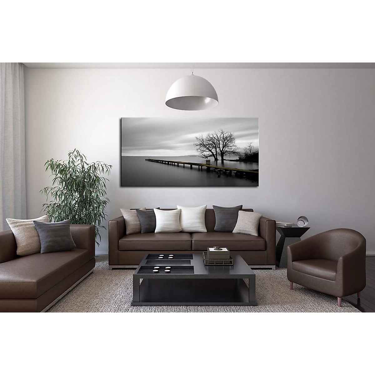 DZL Art S74950 Gray Canvas Prints Modern Minimalist Black and White Lake Trees Landscape Wall Art Painting for Living Room Bedroom Decor Office Wall Decor Home Decoration