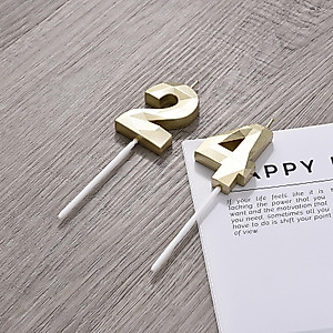 2 inch Gold 24 Birthday Candles, 3D Diamond Number 24th Cake Topper for Boys Girls Birthday Party Decorations Theme Party