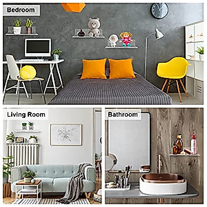 12 Pack Acrylic Floating Shelves 12 Inch Clear Acrylic Shelf Wall Display 4 mm Thick Invisible Book Shelves for Bedroom, Living Room, Bathroom, Office