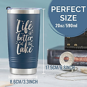 Onebttl Lake House Gifts, Lake Life Gifts for Women/Men, 20oz Insulated Tumbler, Perfect for Boat Owner/Lake Lovers - Life is Better at the Lake (Blue)