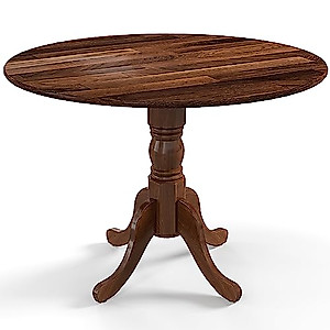Giantex Wooden Dining Table, 40" D X 29" H, Pedestal Tables W/Round Tabletop & Curved Trestle Legs, 4-Person Round Dinner Table for Kitchen, Dining Room, Living Room (40" D, Walnut)