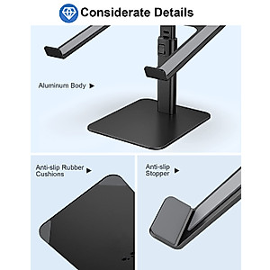 RIWUCT Laptop Stand for Desk, 8 Adjustable Height Aluminum Computer Stand, Ergonomic Laptop Riser Holder Sit to Stand Compatible with MacBook, Air, Pro and More 10"-16" Notebooks - Black