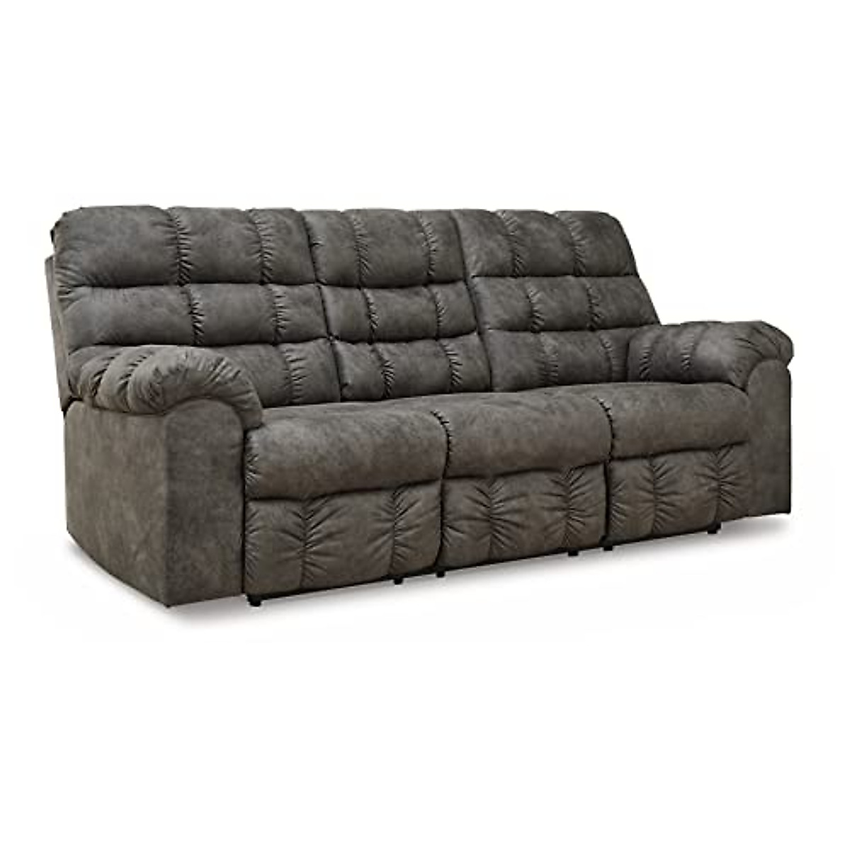 Signature Design by Ashley Derwin Urban Faux Leather Tufted Reclining Sofa with Drop Down Table, Gray