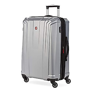 SwissGear 3750 Hardside Expandable Luggage with Spinner Wheels, Silver, Checked-Medium 24-Inch