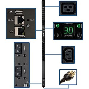 Tripp Lite PDU Monitored 208/240V 30A 36 C13; 6 C19 Outlets L6-30P LX Interface 10 ft Cord 0URM TAA (PDUMNV30HV2LX)
