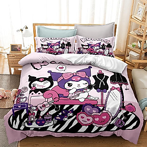 OINGHU Boys Girls Duvet Cover Set Kuromi 3 Pieces Bedding Quilt Cover Set Microfiber Bedding with Pillow Case Great Match with Any Home Decor(Full)