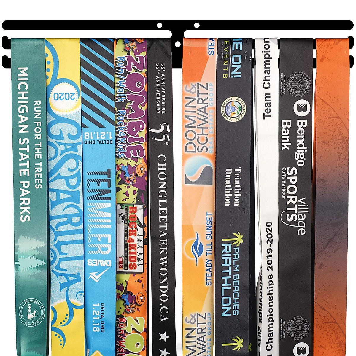 iBobbish Sports Marathon Medal Display hanger Holder Racks Frame in matt black surface Wall Mount Over 40 Medals Upgraded 3 lines with 3 screws Easy to Install Easy to use