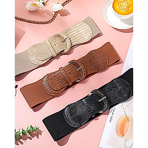 SATINIOR 3 Pieces Women Wide Belt for Dress Women Dress Belt Stretchy Cinch Leather Elastic Belt for Ladies Dress Decoration (Black, Khaki, Beige with Gold Buckle,S)