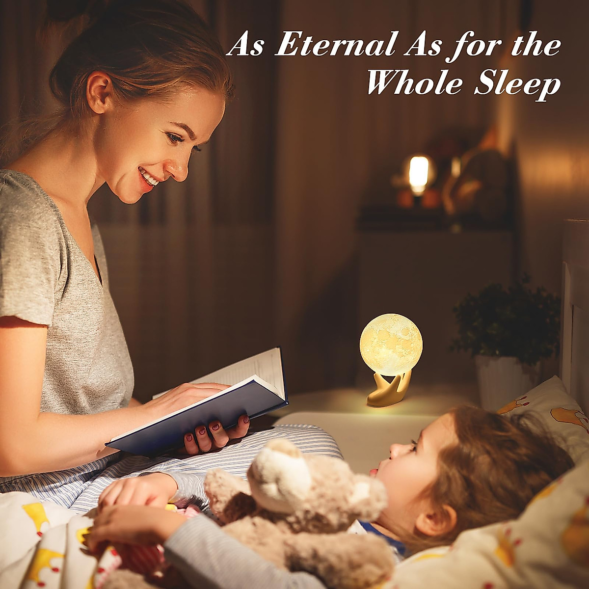 Mydethun 3D Moon Lamp with Ceramic Base, Mothers Day Gift, LED Night Light, Mood Lighting with Touch Control Brightness for Women,Home Décor, Bedroom, Kids Birthday, 3.5 Inch - White & Yellow